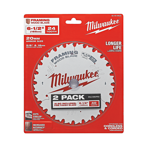 Milwaukee 6-1/2” Circular Saw Blade Twin Pack MILCSB2PK6 | Milwaukee ...